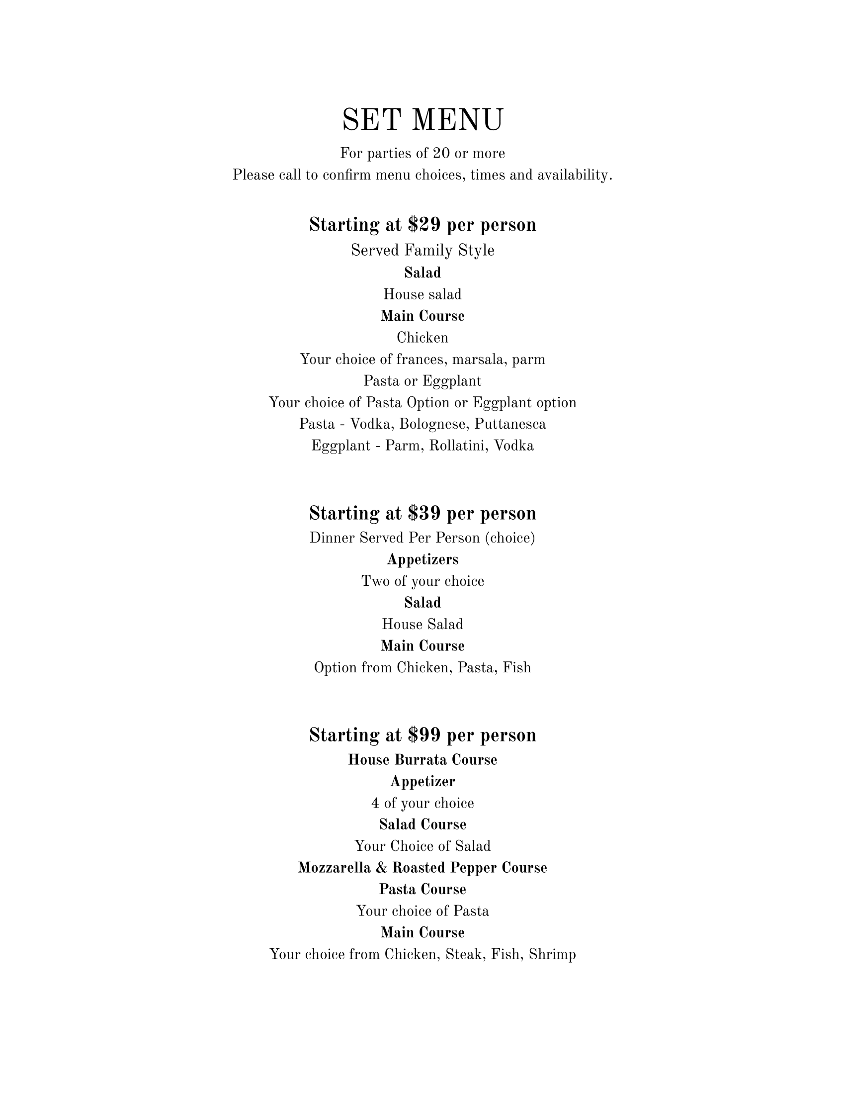 Catering menu – My Store